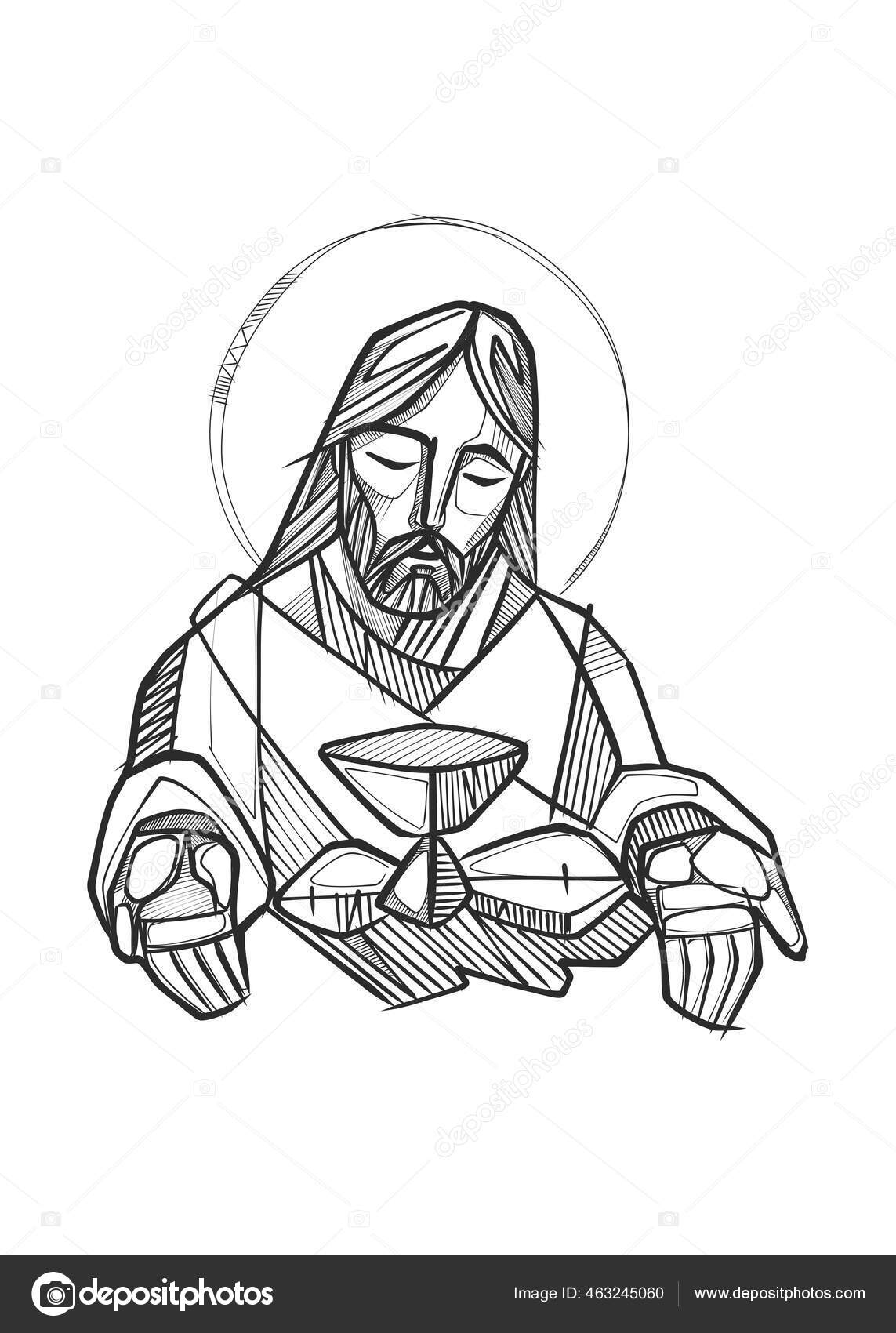 Käsin Piirretty Vektori Kuva Tai Piirustus Jeesuksesta Kristuksesta ...