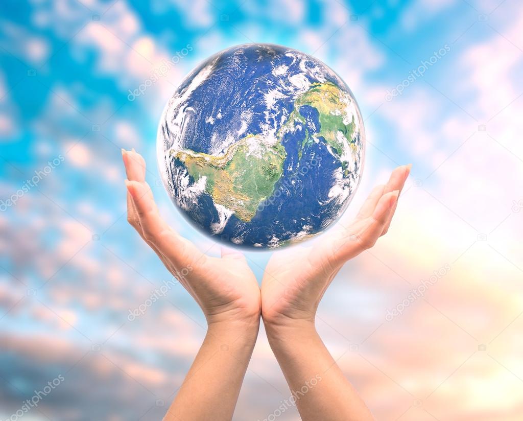 Human Hand Holding Earth Planet Elements Of This Image Are Furn Stock