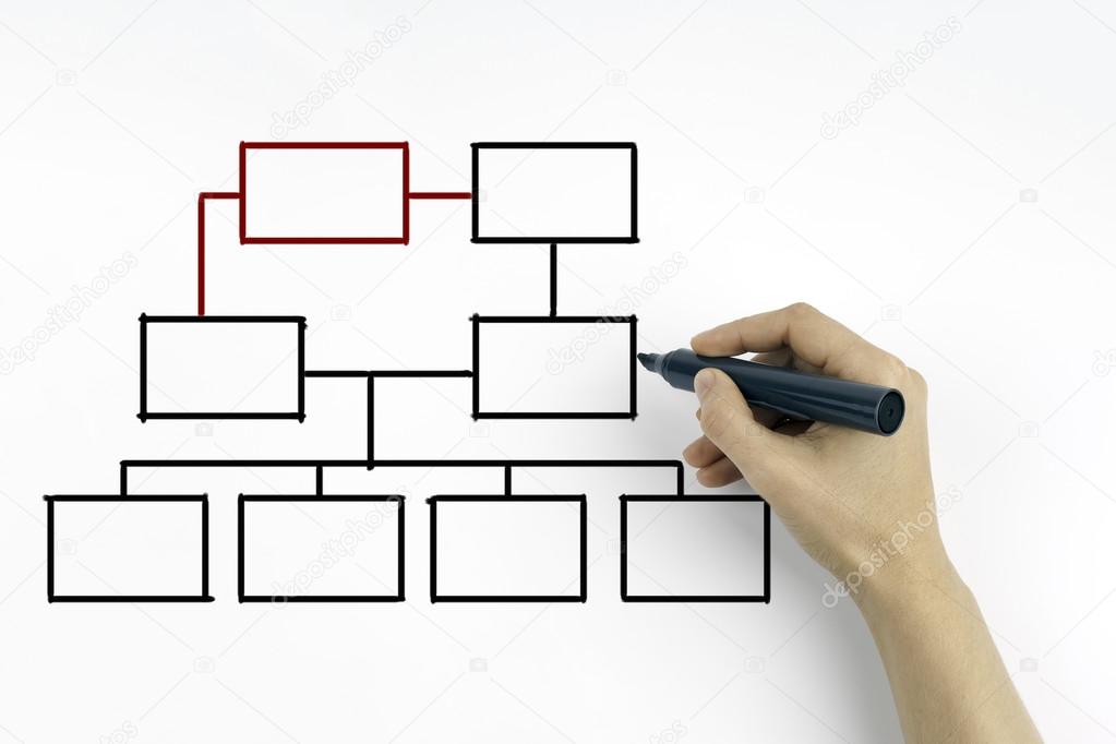 Mão desenhando um organograma em um quadro branco — Fotografias de ...