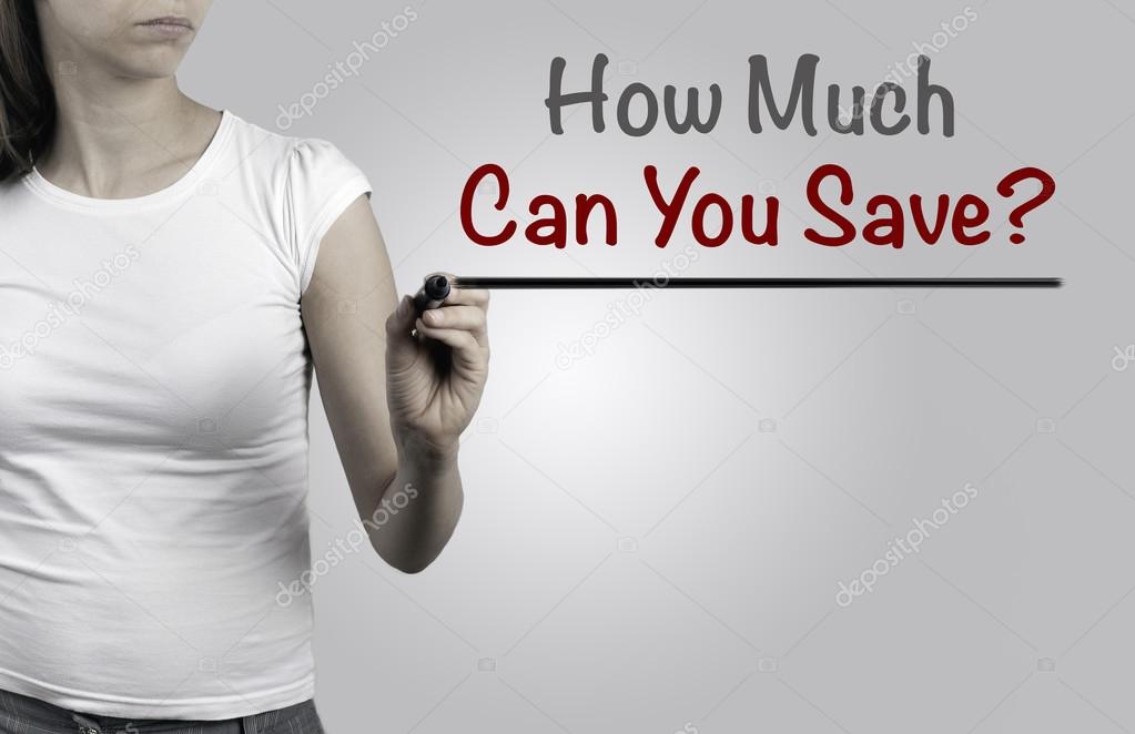 Beautiful woman writing - How Much Can You Save? — Stock Photo ...