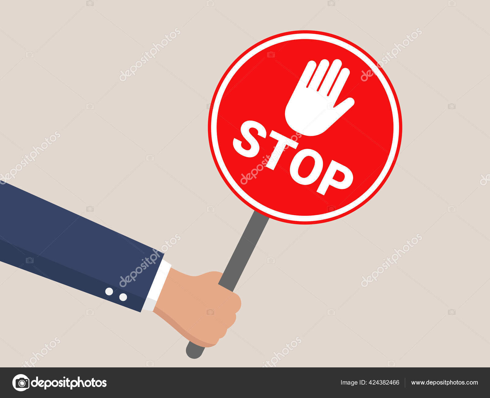 Empresario Mano Sosteniendo Stop Signo Dibujos Animados Vector ...