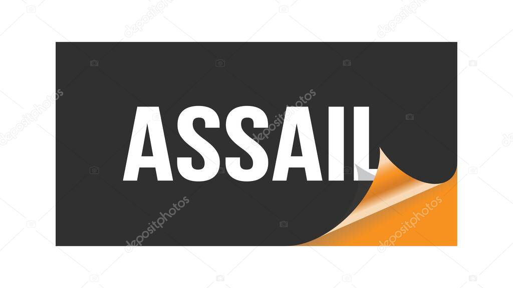 ASSAIL texto escrito en sello adhesivo naranja negro. 2022