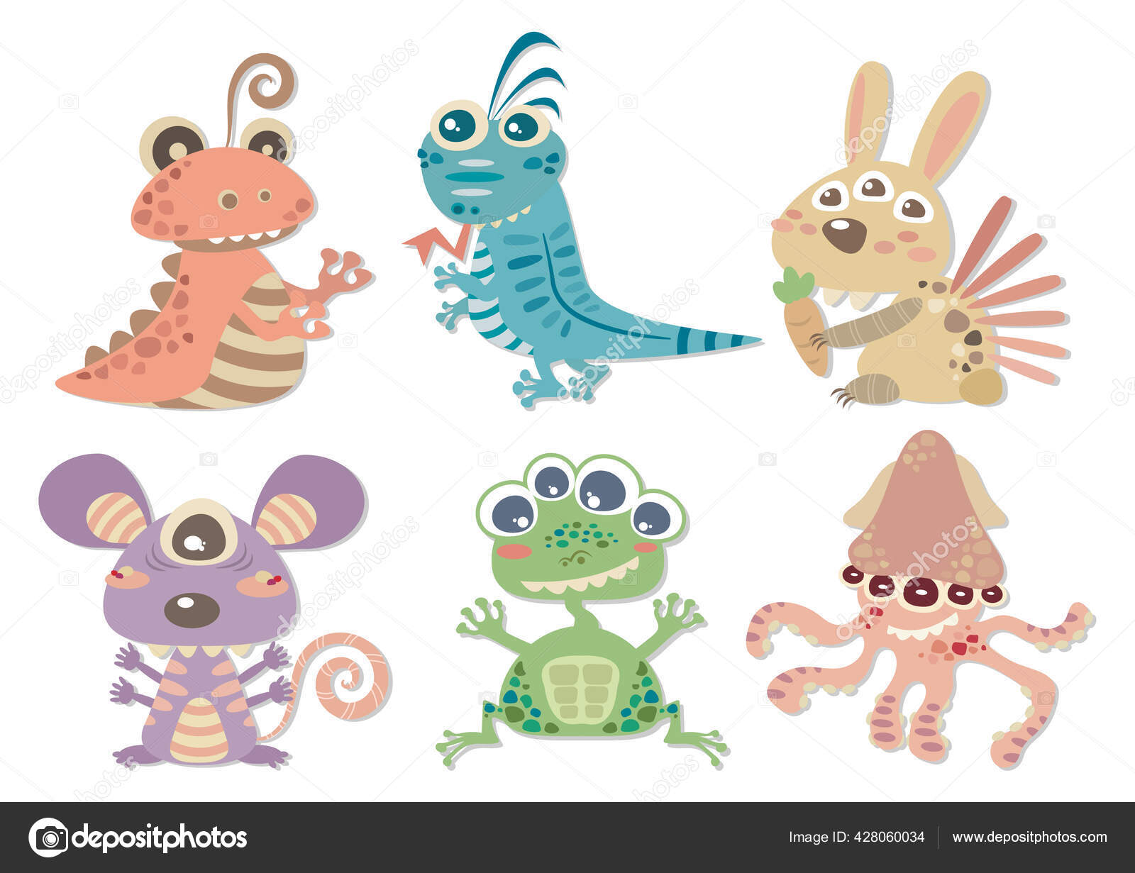 Set Mutant Animals Vector Cartoon Isolated White Background Mutant ...