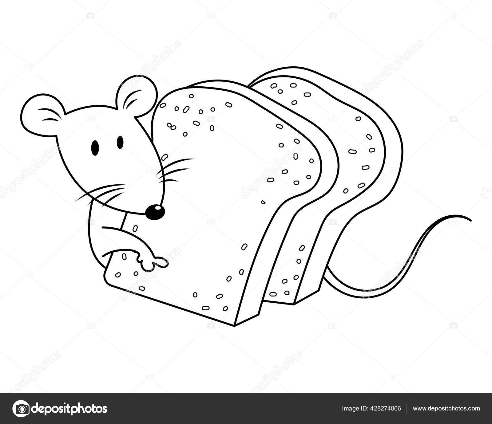 Little Mouse Hiding Bread Vector Illustration Cartoon Cute Mouse ...