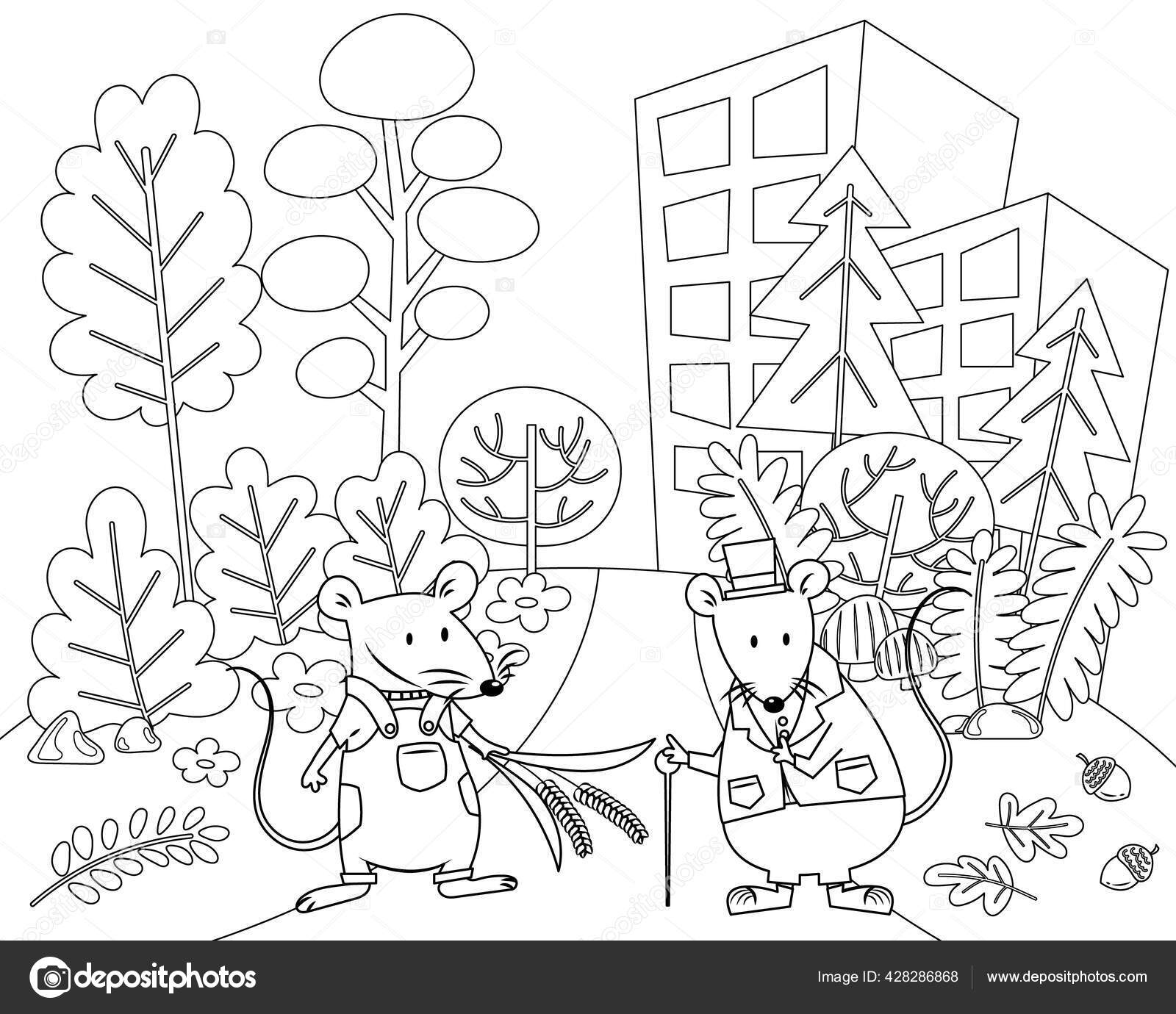 Mouse Country City Coloring Clipart Town Pages Fables Maisy Mice Aesop ...