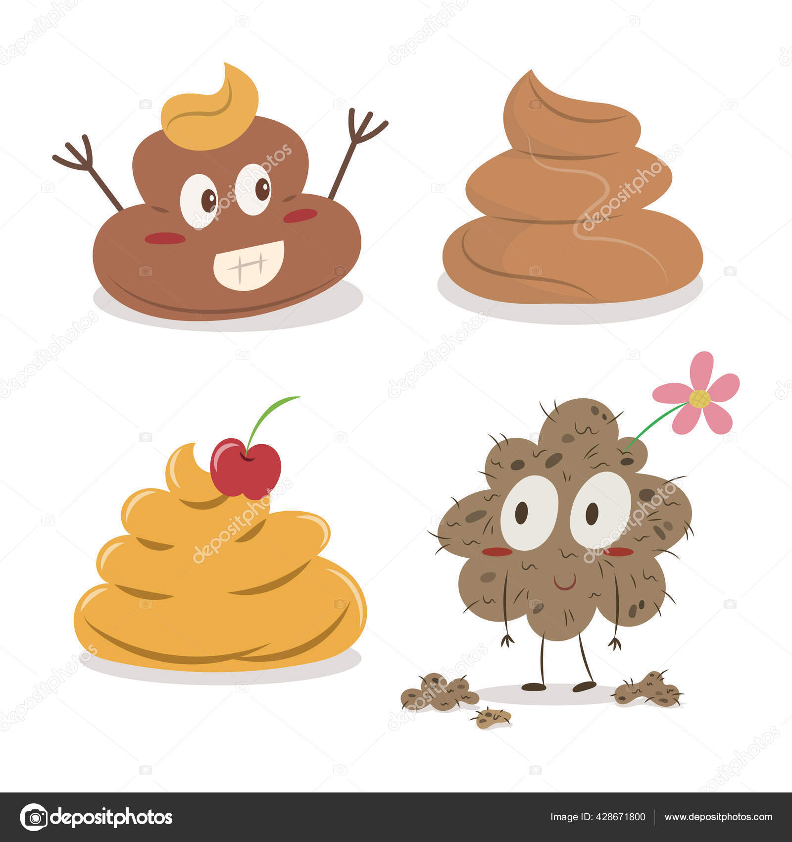 Set Poop Cartoon Isolated White Background Feces Collection Pastel ...