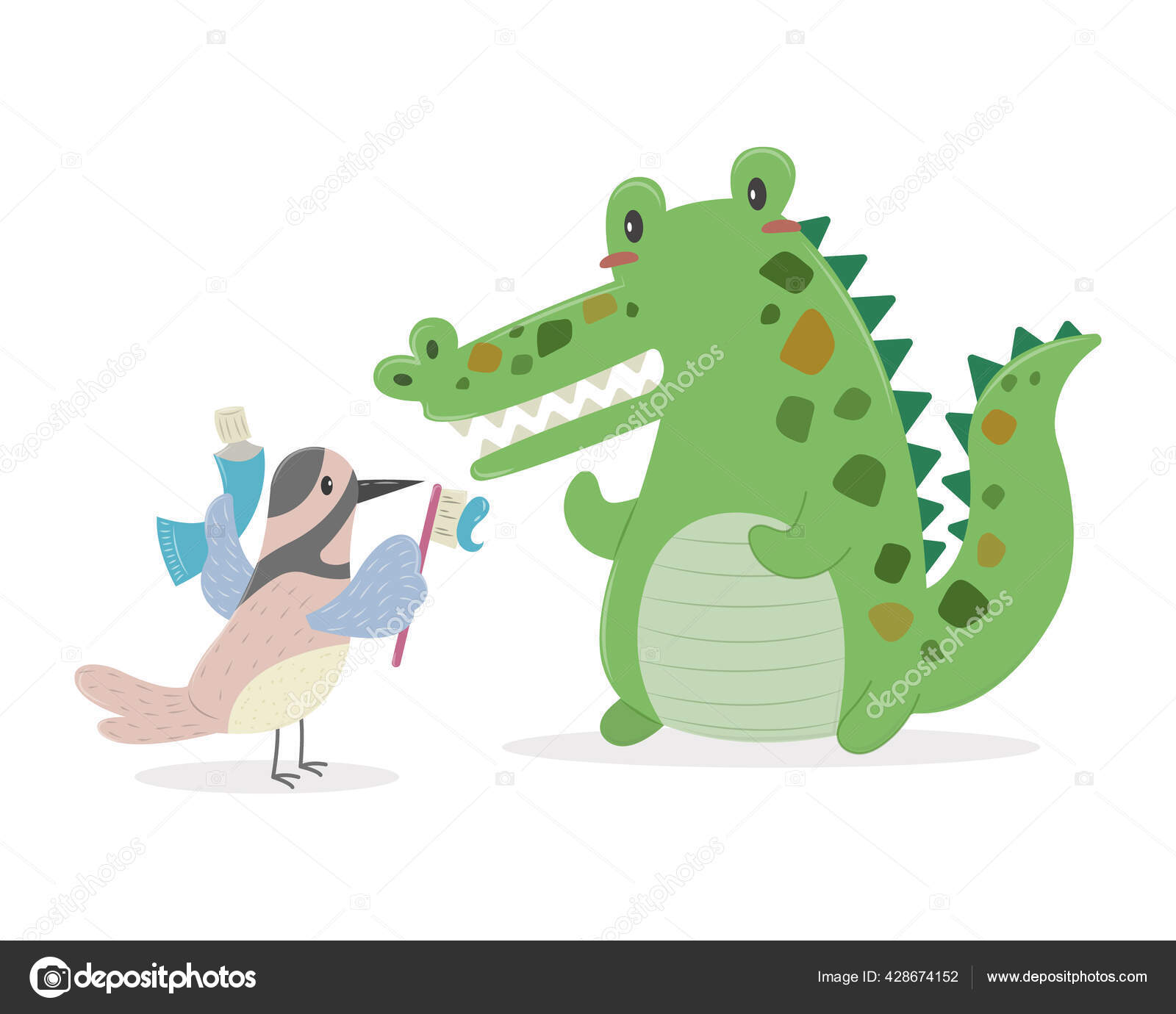 Bird Brushes Crocodiles Teeth Vector Illustration Cartoon Isolated ...