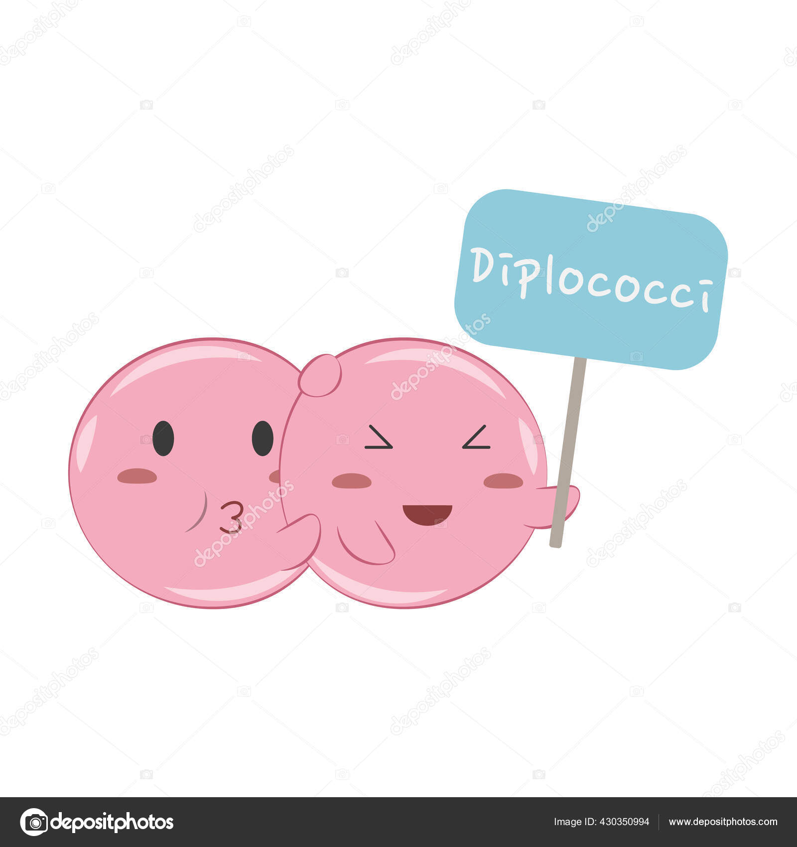 Vector Illustration Cute Cartoon Diplococci Bacteria Stock Vector Image ...