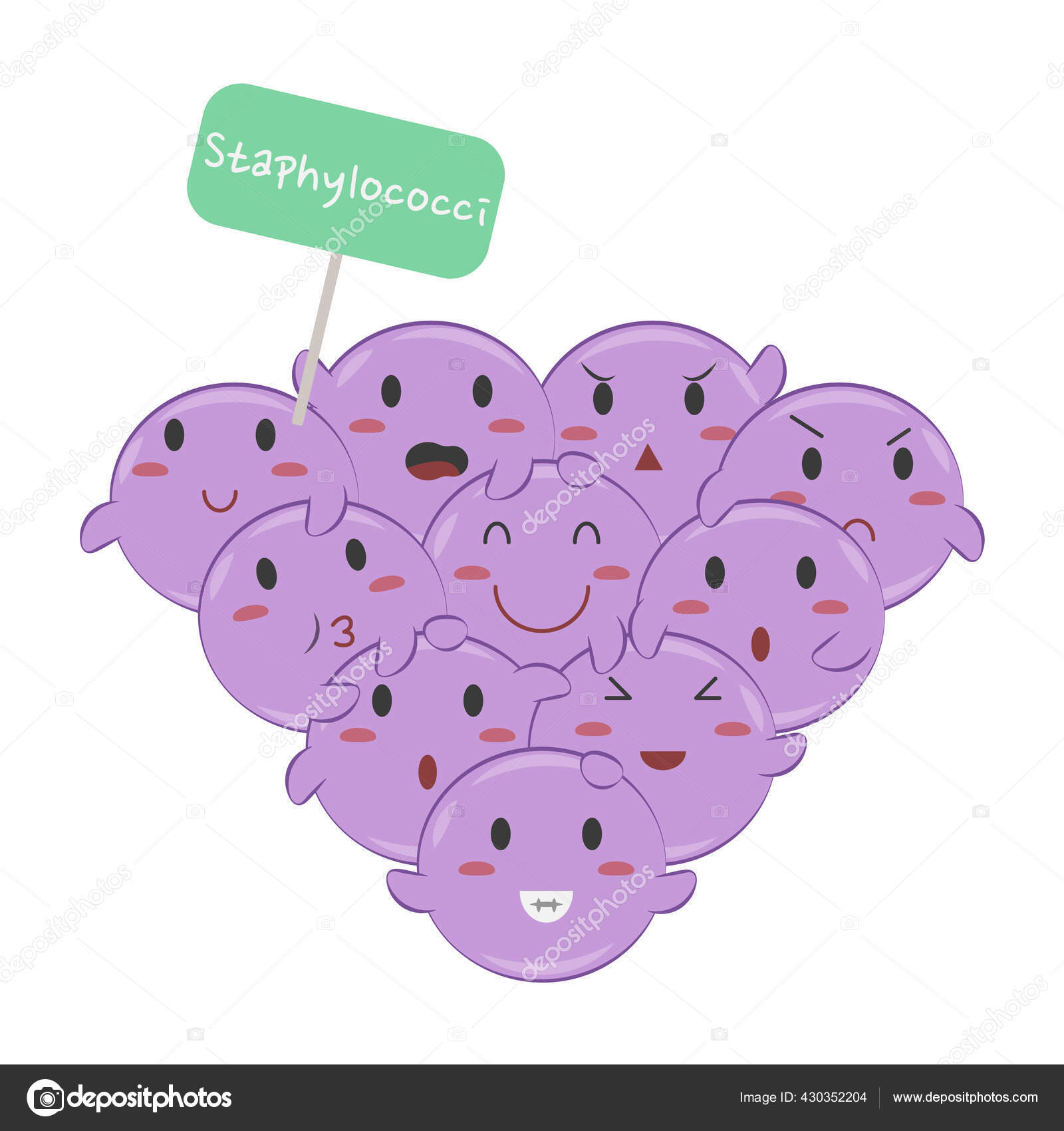 Vector Illustration Cute Cartoon Staphylococci Bacteria Stock Vector by ...