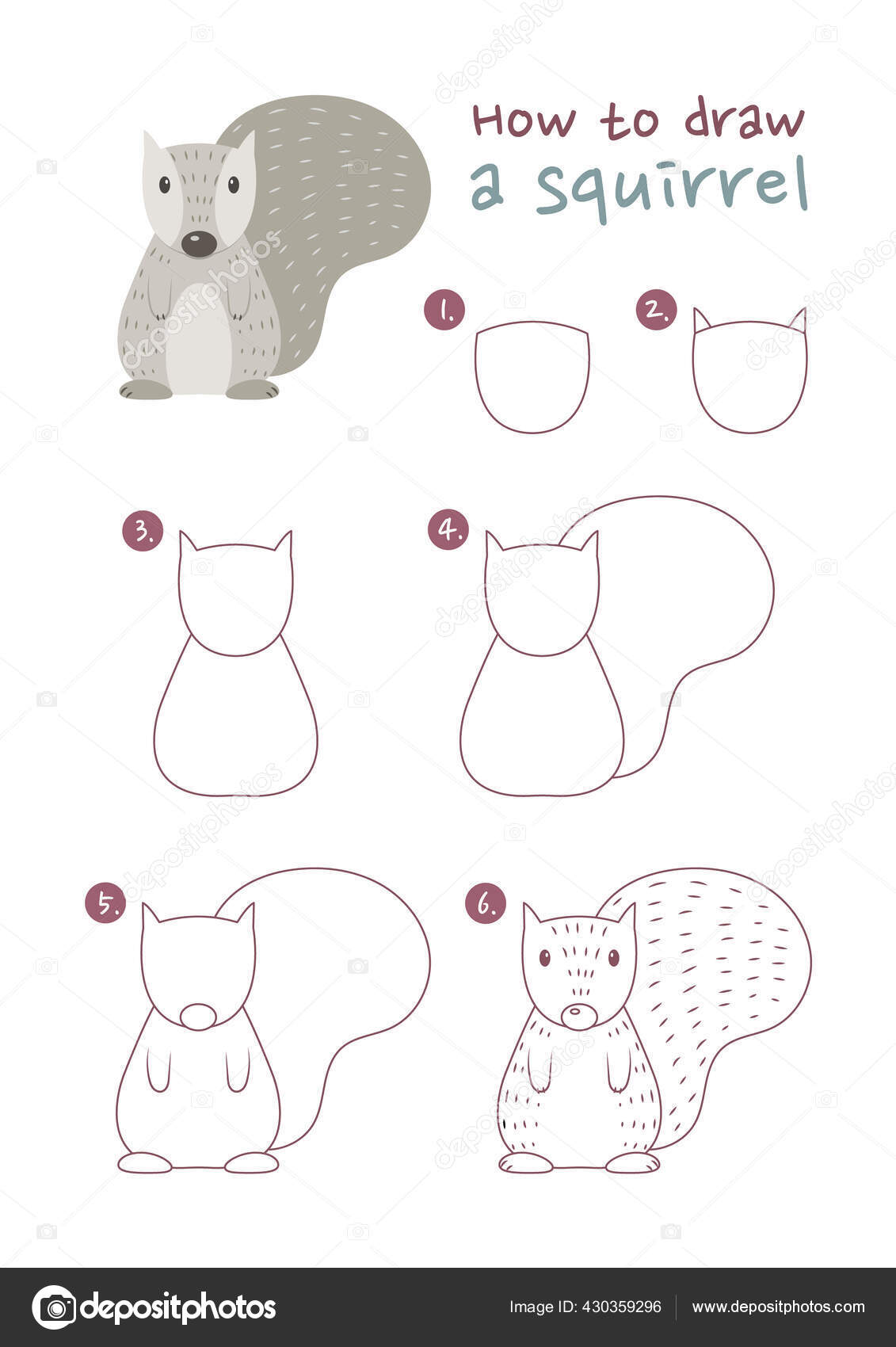 Como Desenhar Ilustração Vetor Esquilo Vetor de ©NutkinsJ 430359296