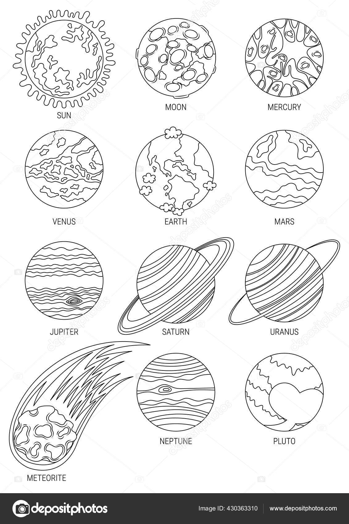 Planets Spheres Solar System Colorless Vector Illustration Stock Vector ...