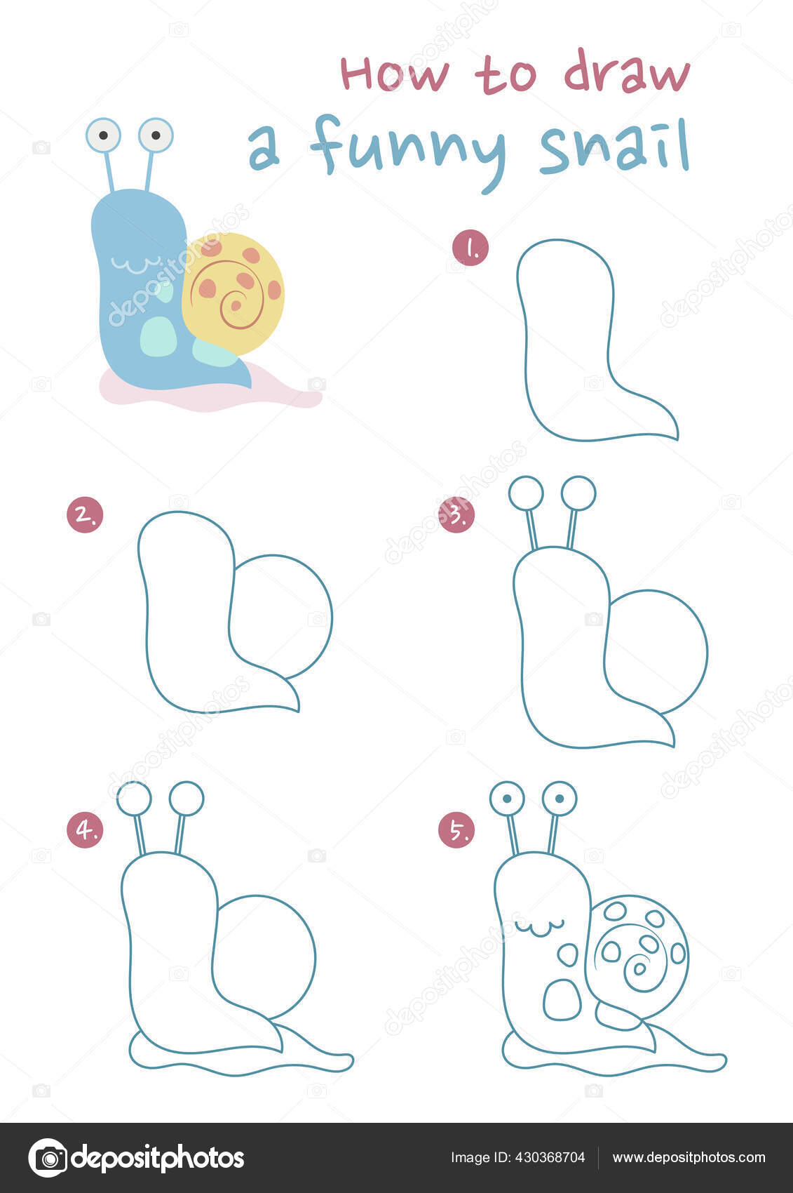 Cómo Dibujar Caracol Divertido Vector Ilustración Vector de stock ...