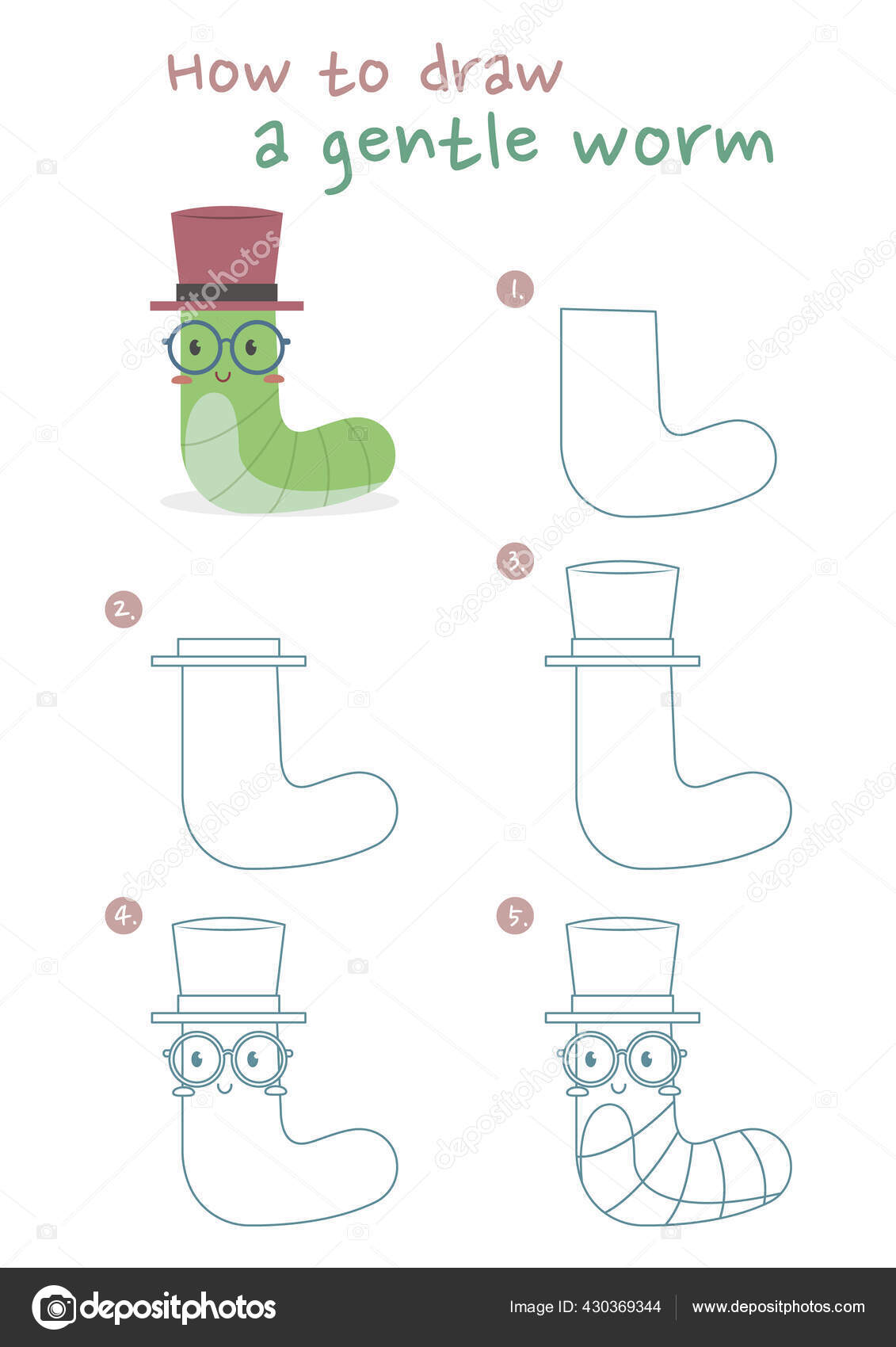 How Draw Worm Vector Illustration Stock Vector by ©NutkinsJ 430369344