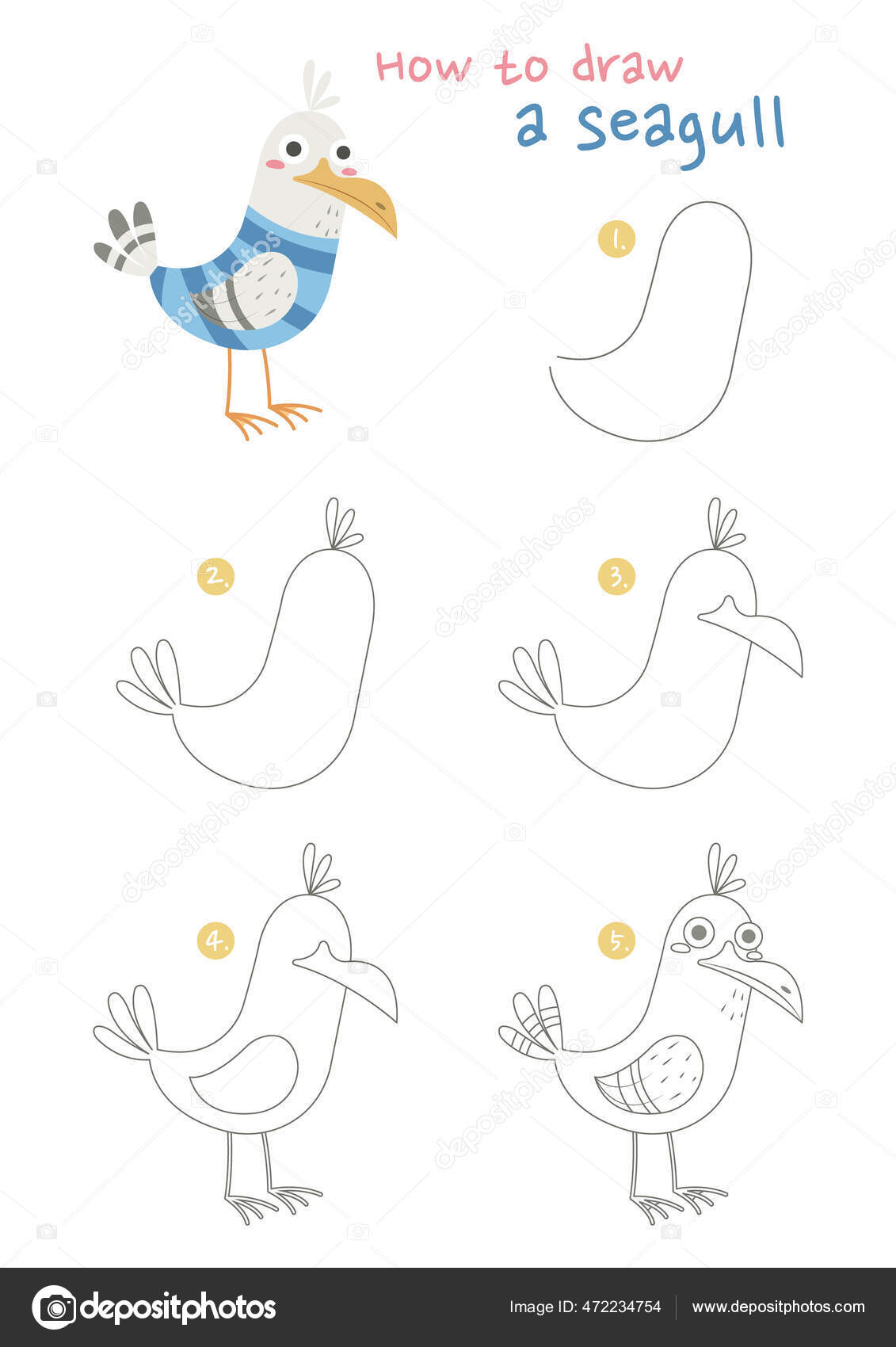 How Draw Seagull Vector Illustration Draw Seagull Step Step Seagull ...