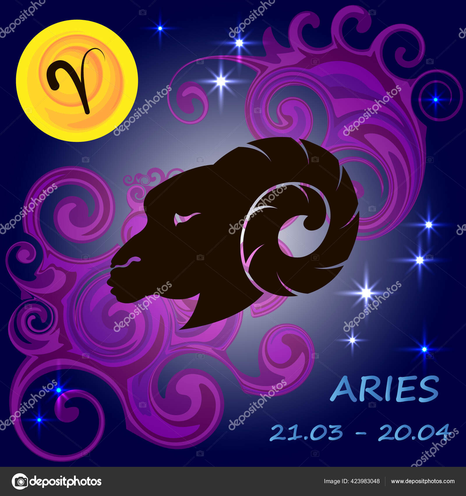 Signo Del Zodíaco Aries Colocado Fondo Del Cielo Nocturno Con Vector de ...