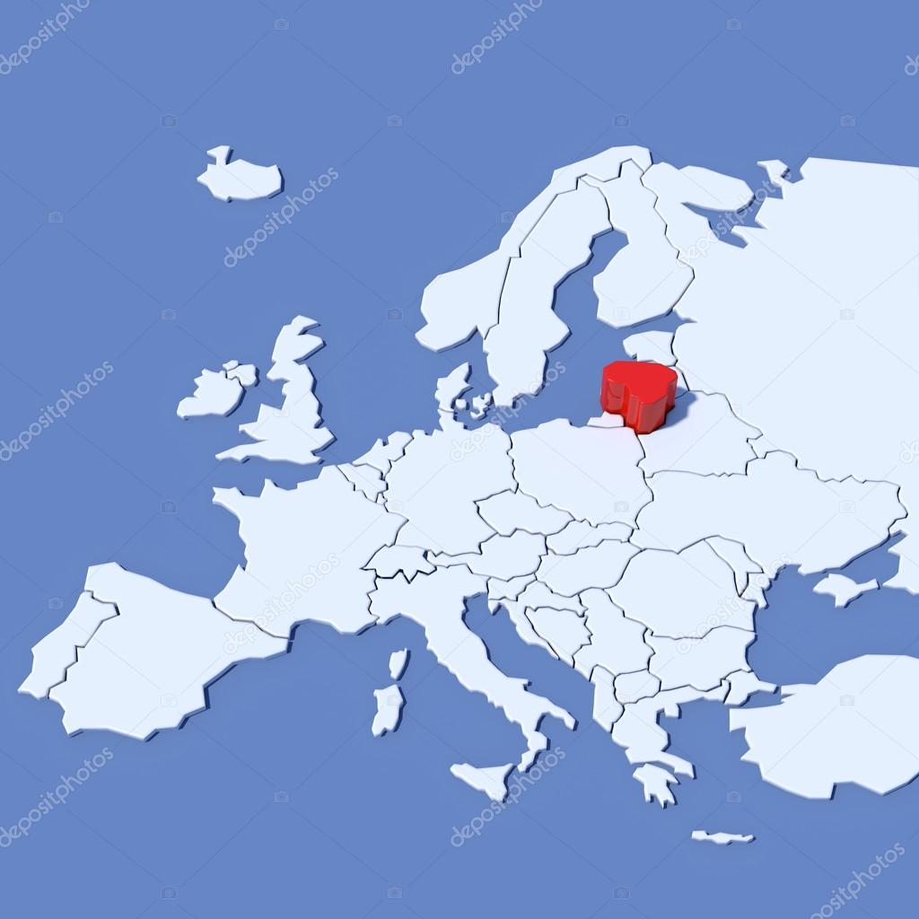3D Map of Europe with indication Lithuania — Stock Photo © albasu #65084167
