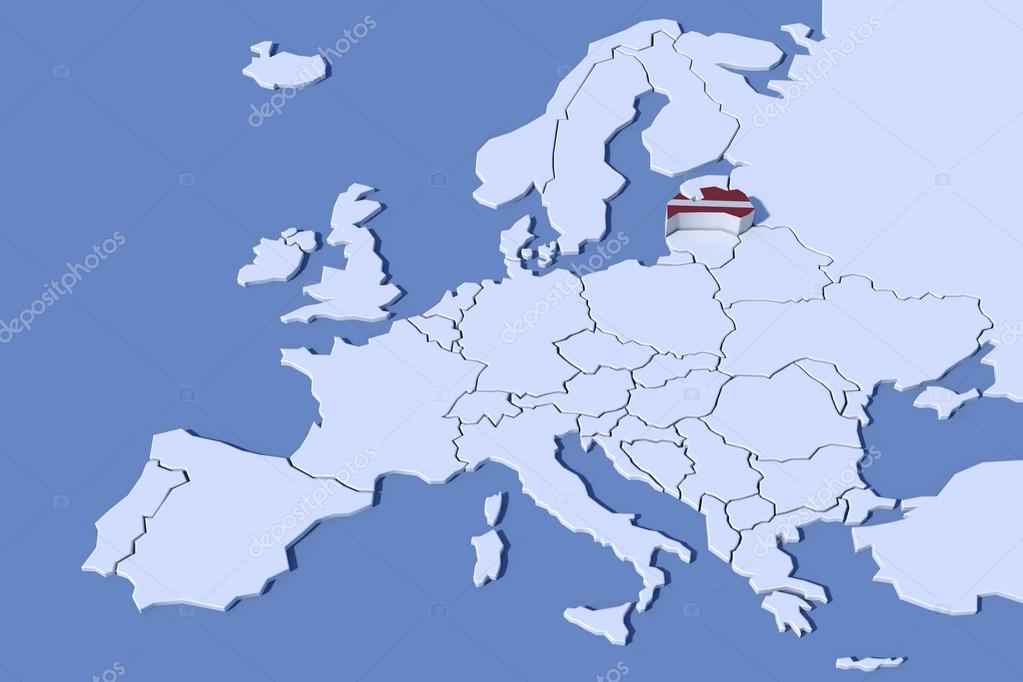 Mapa de Europa Relieve 3D Letonia bandera colores Ilustración de stock ...