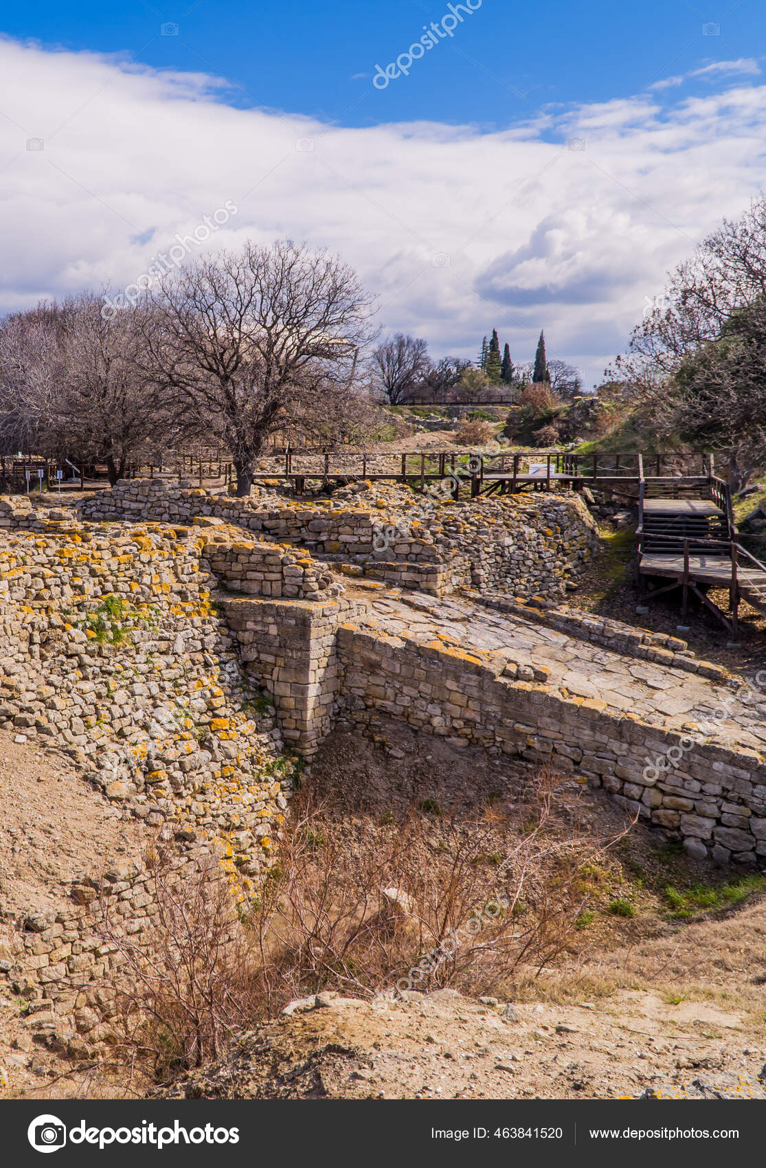 Vertical View Gate Ancient Walls Landmark Site Ancient City Troy ...