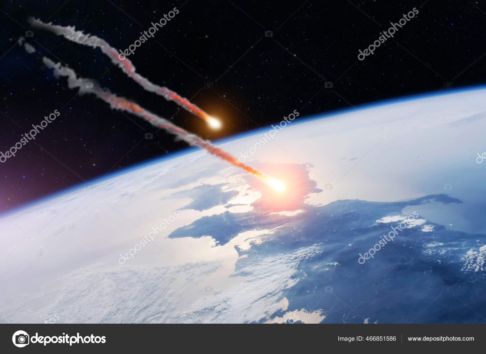 Meteorite Entering Earth's Atmosphere Explosion Fragments Burning Plume ...
