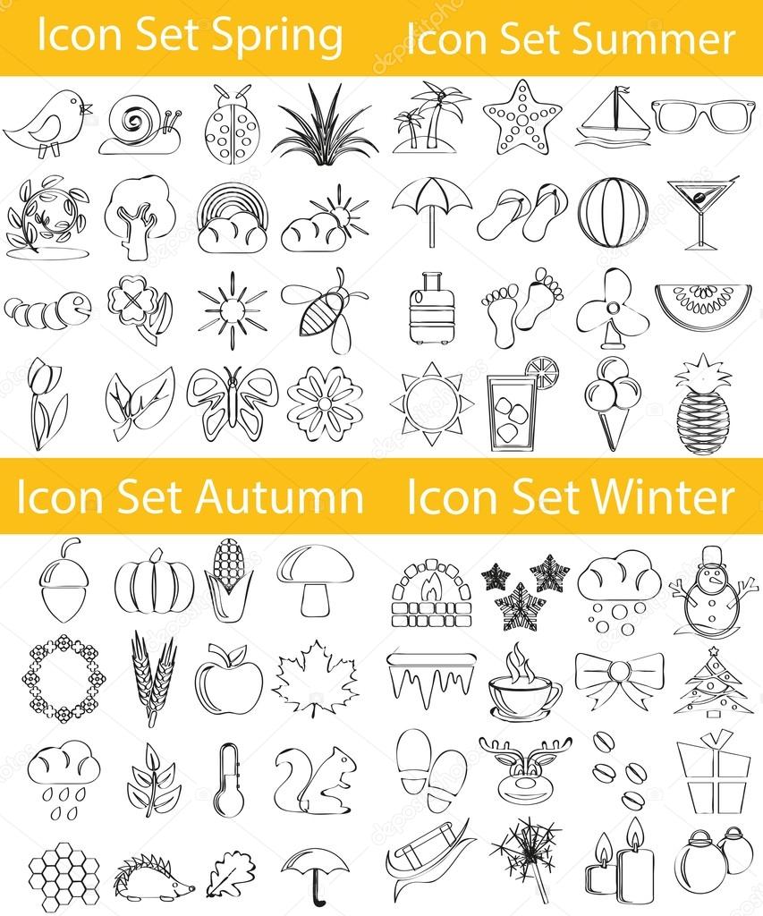 Drawn Doodle Lined Icon Set Four Seasons Stock Vector By ©greenoptix 112660582