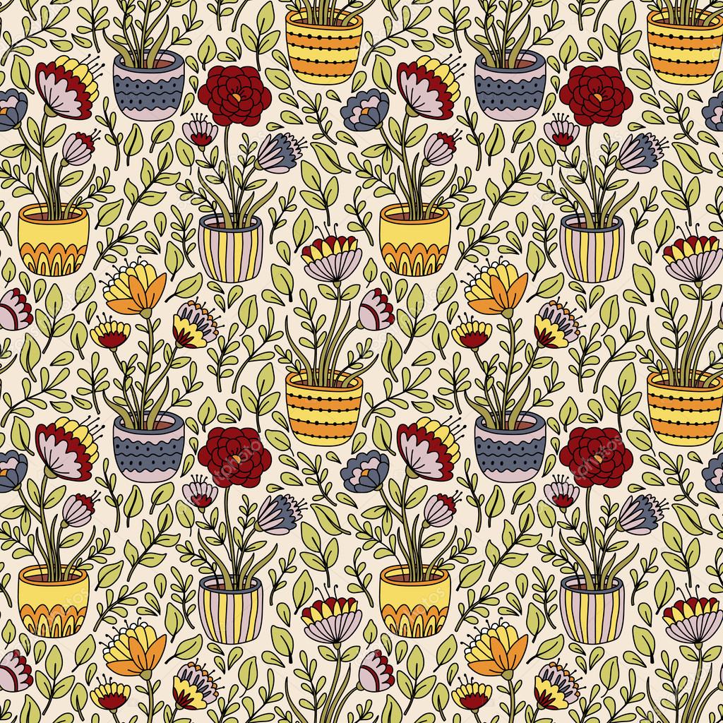 Seamless pattern with flower pot — Stock Vector © Maria_Galybina #63301691