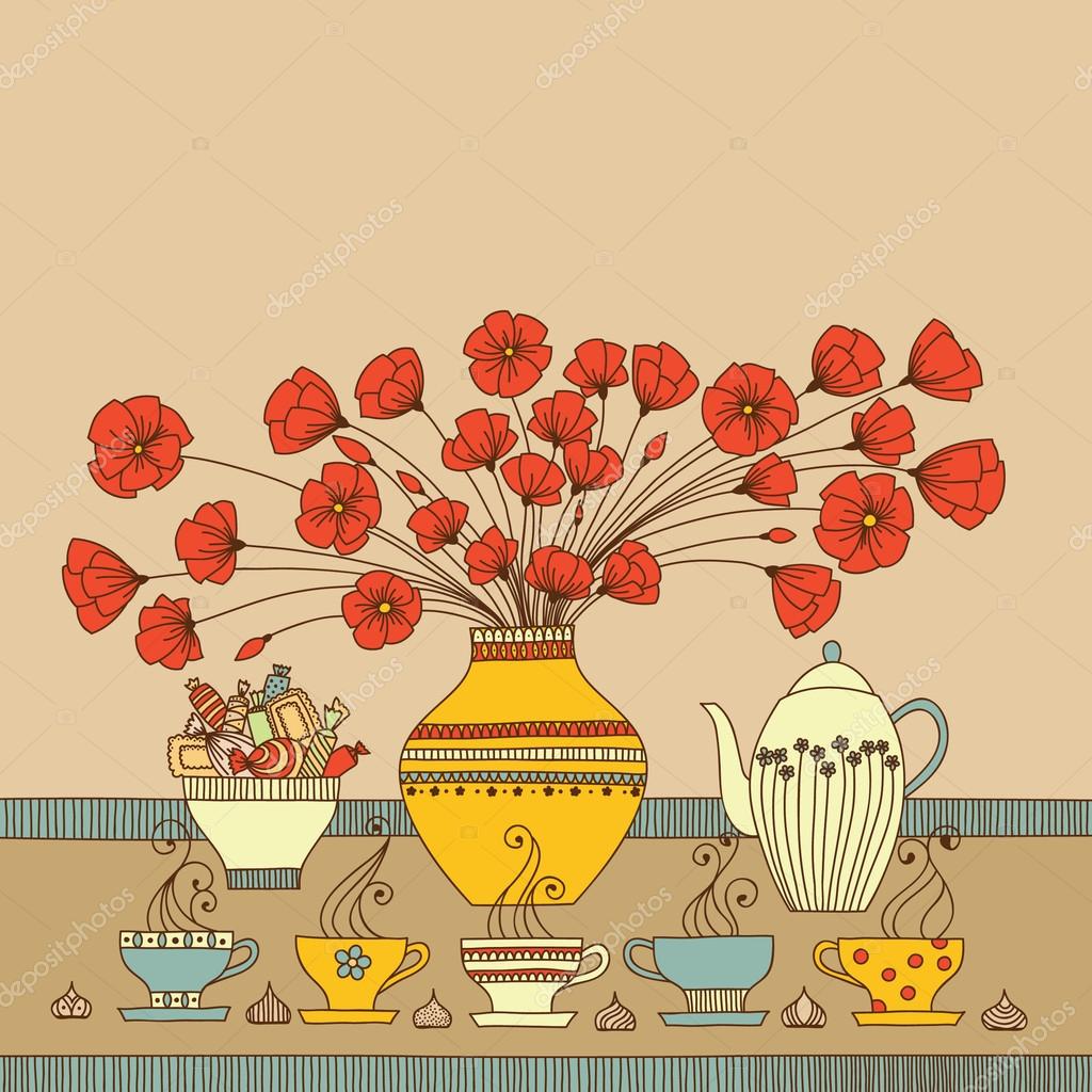 Tea time background Stock Illustration by ©Maria_Galybina #63329627