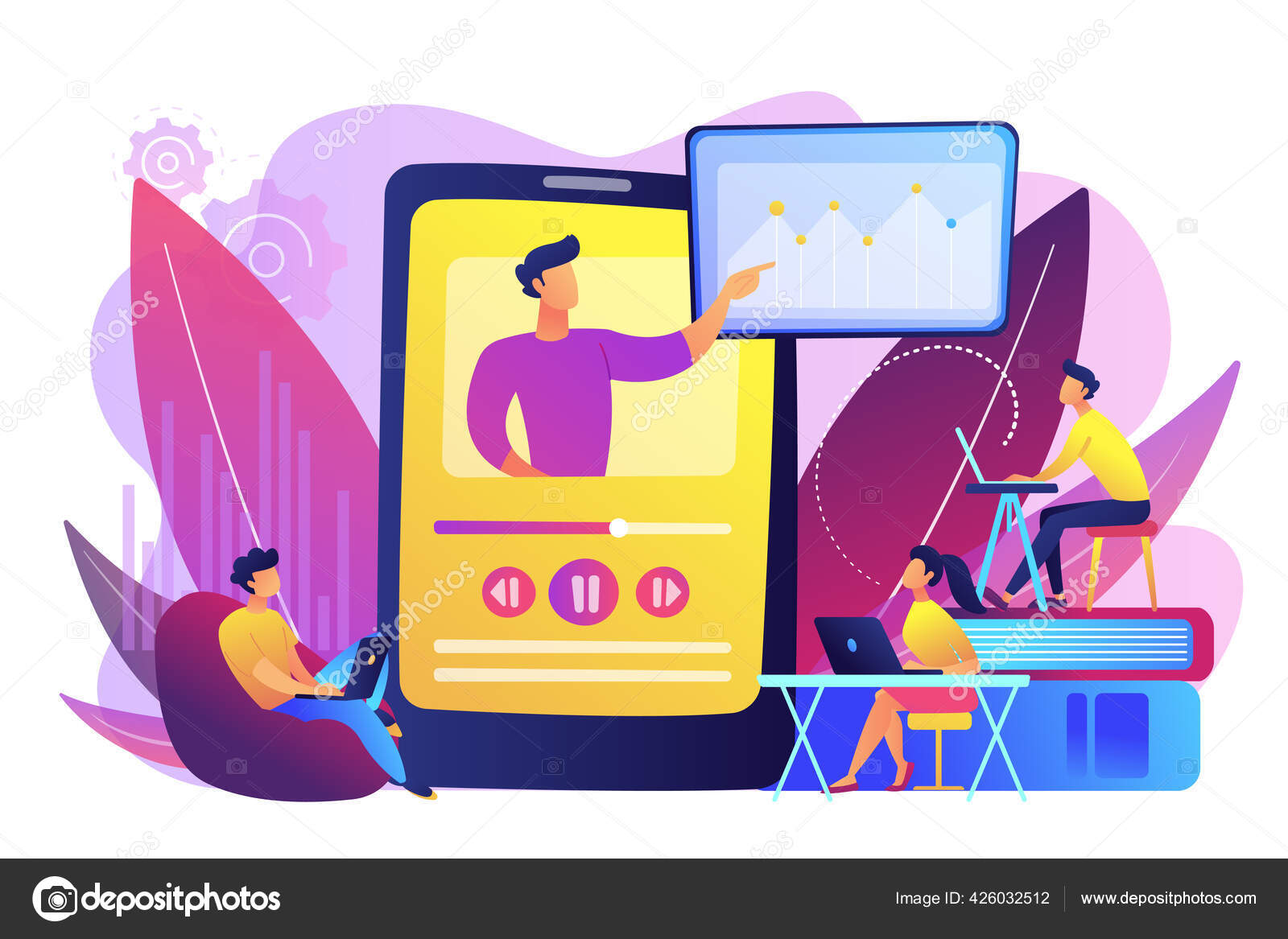 Students Watching Online Training Video Teacher Chart Tablet Online ...