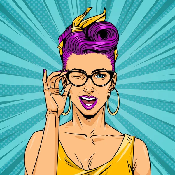 Comic Winking Pretty Blonde Girl White Blouse Glasses Radial Background ... Comic Winking Pretty Blonde Girl White Blouse Glasses Radial Background ...