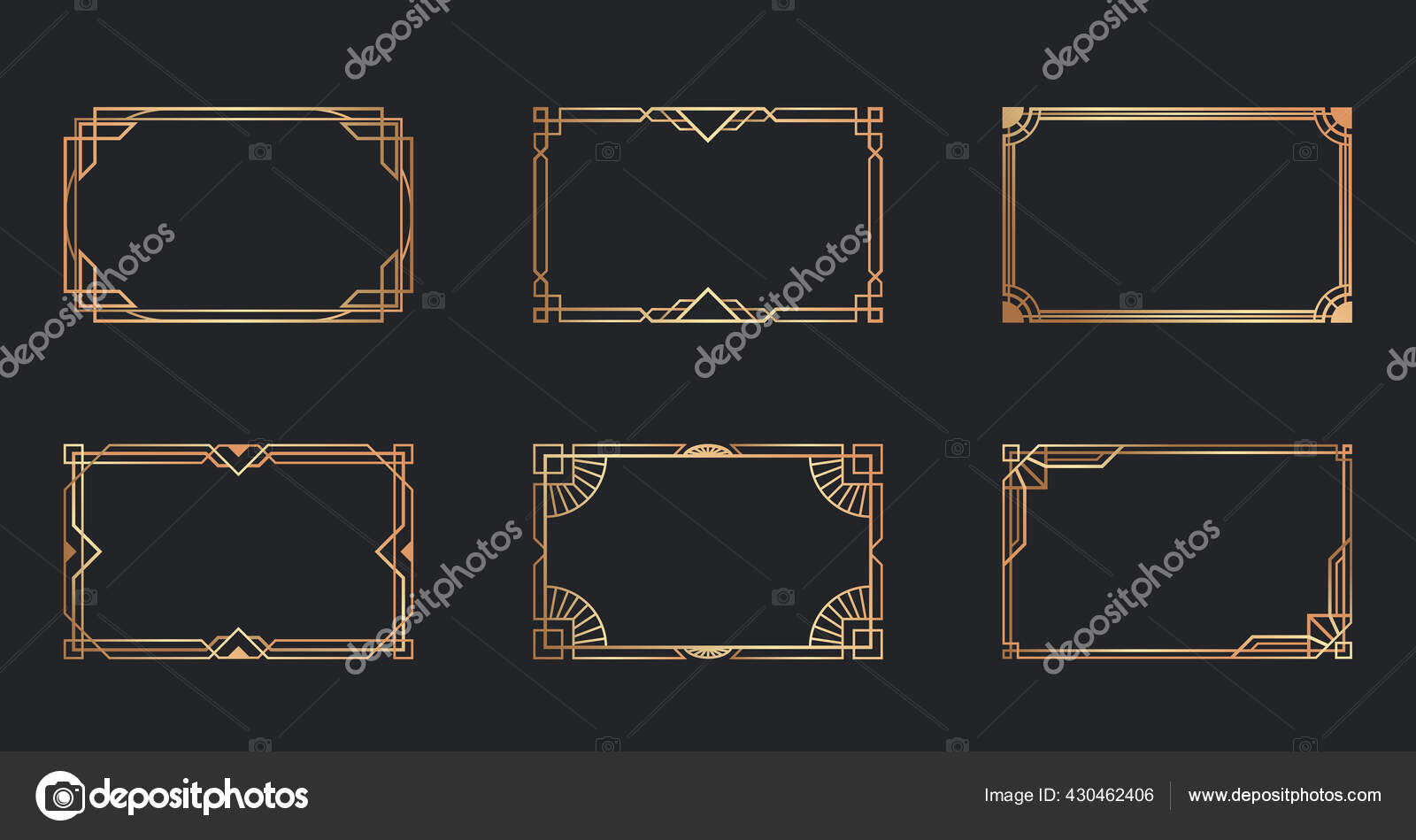 Art Deco Golden Frames Set Line Gold Decorative Borders Isolated Stock ...