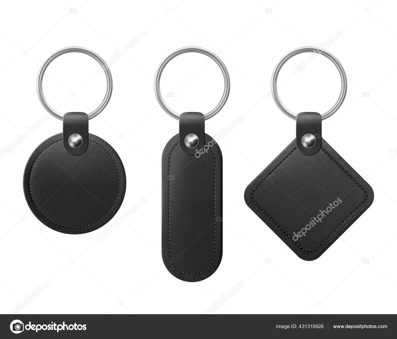 Leather Keychain Holder Trinket Key Metal Ring Vector Realistic