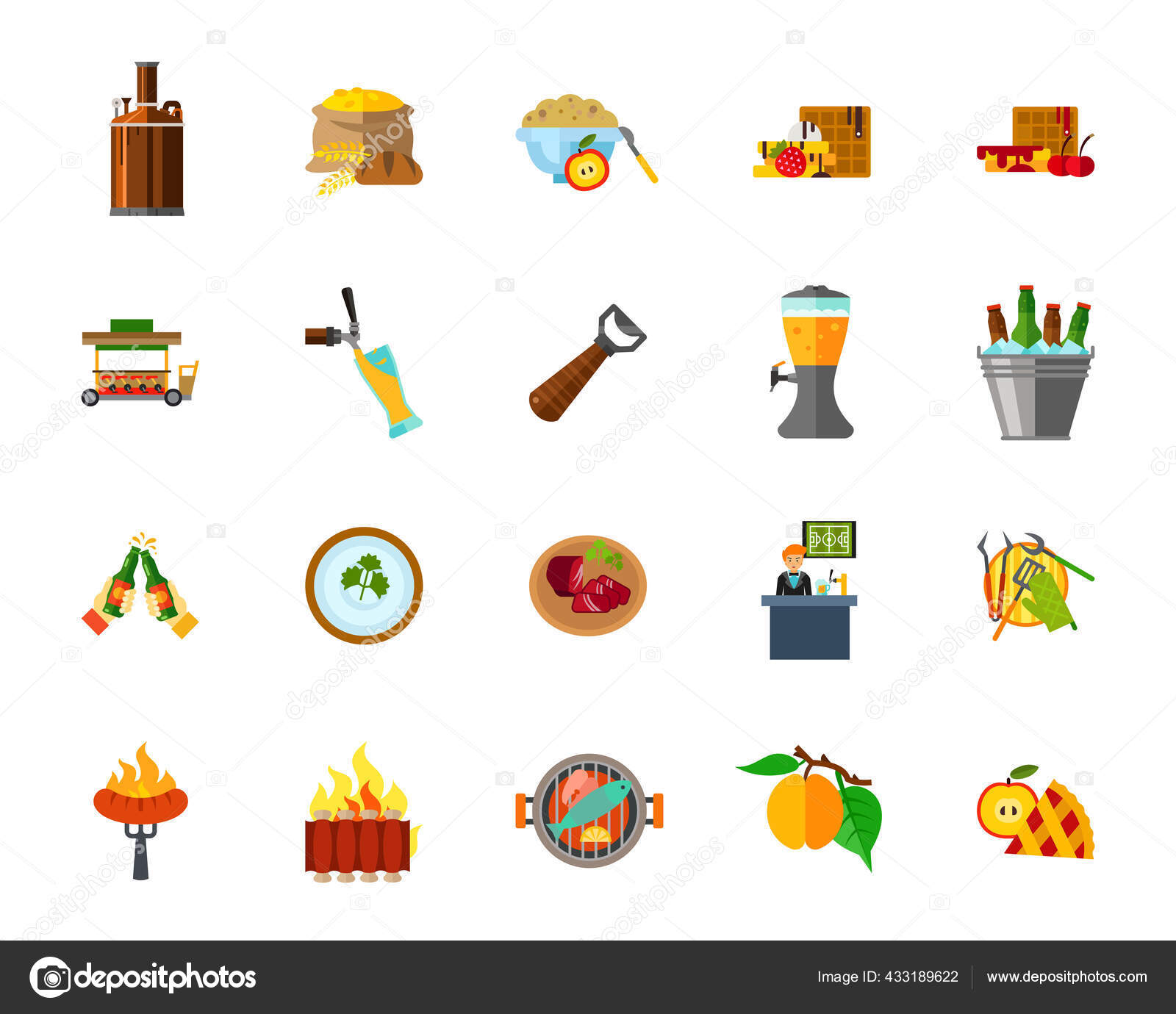 Food Icon Set Can Used Topics Beverage Bar Barbeque Beer Stock Vector ...