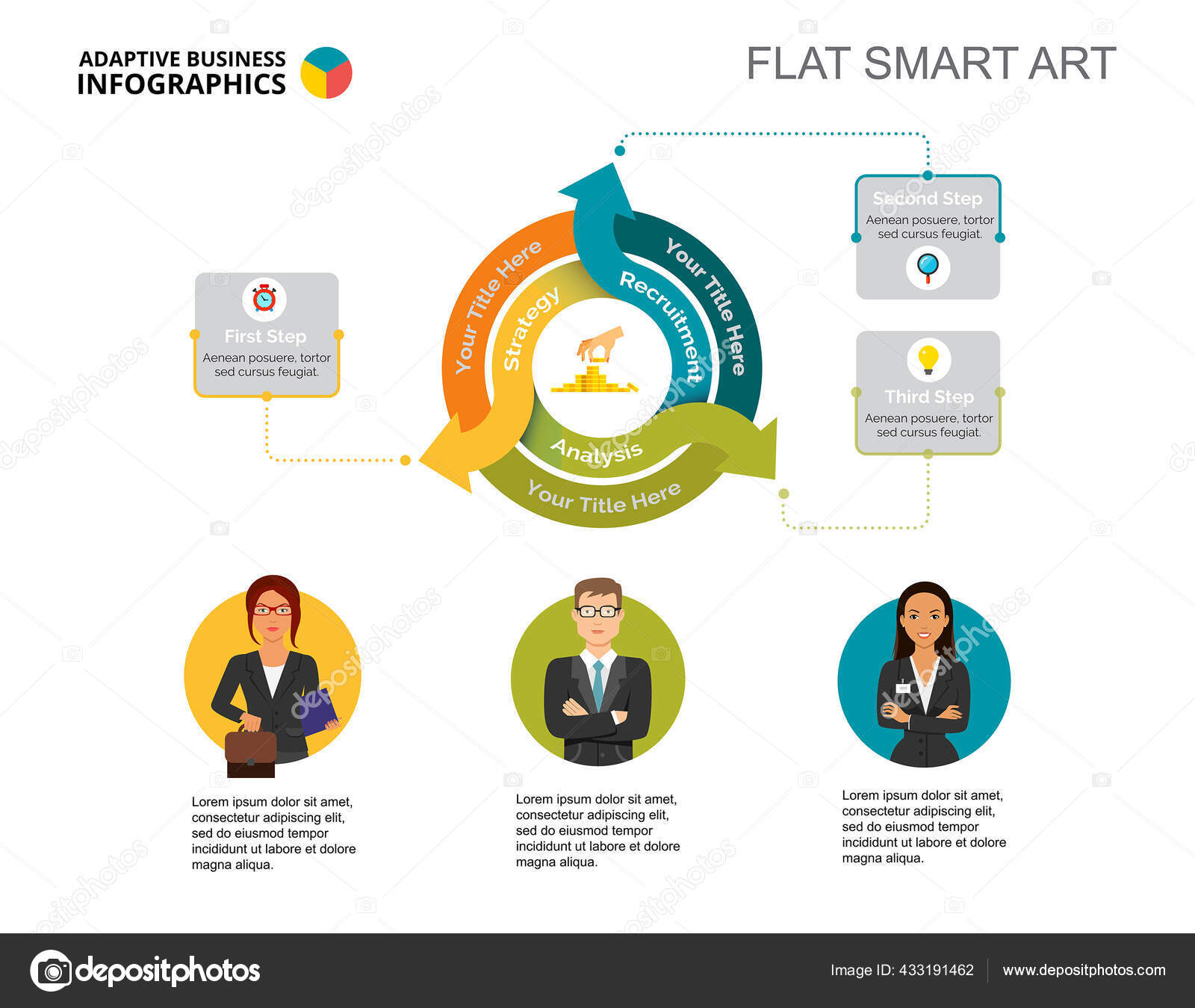 Tree Workers Team Process Chart Slide Template Business Data Workflow ...