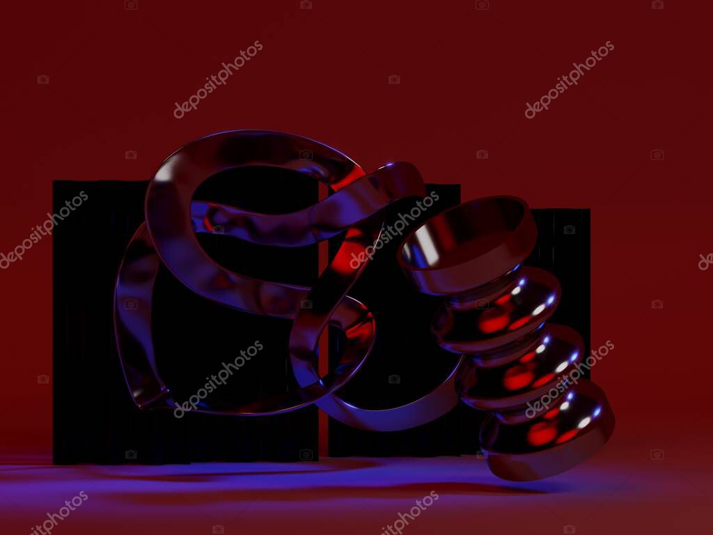 Composición geométrica de diferentes objetos, ilustración 3D 2023