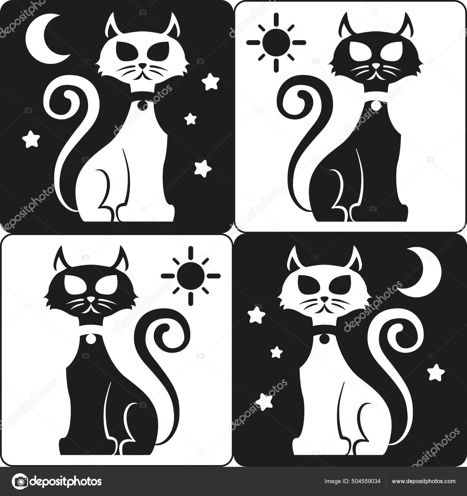 Ikon Simbol Kucing Putih Dan Hitam Kucing Ideal Untuk Komunikasi Vektor ...