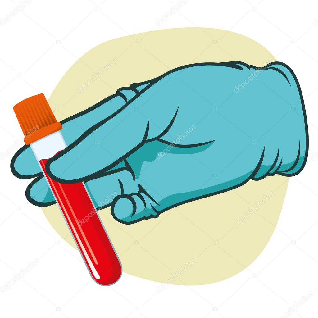 Illustration representing a persons hand holding a vial of blood ...
