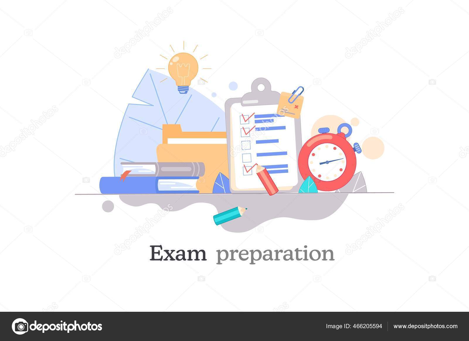 Exam preparation, school test. Vector flat illustration. Exam concept ...