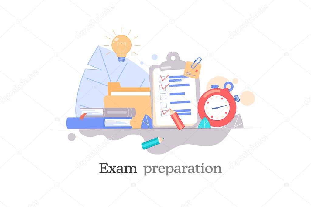 Preparación del examen, examen escolar. Ilustración plana vectorial ... Preparación del examen, examen escolar. Ilustración plana vectorial ...