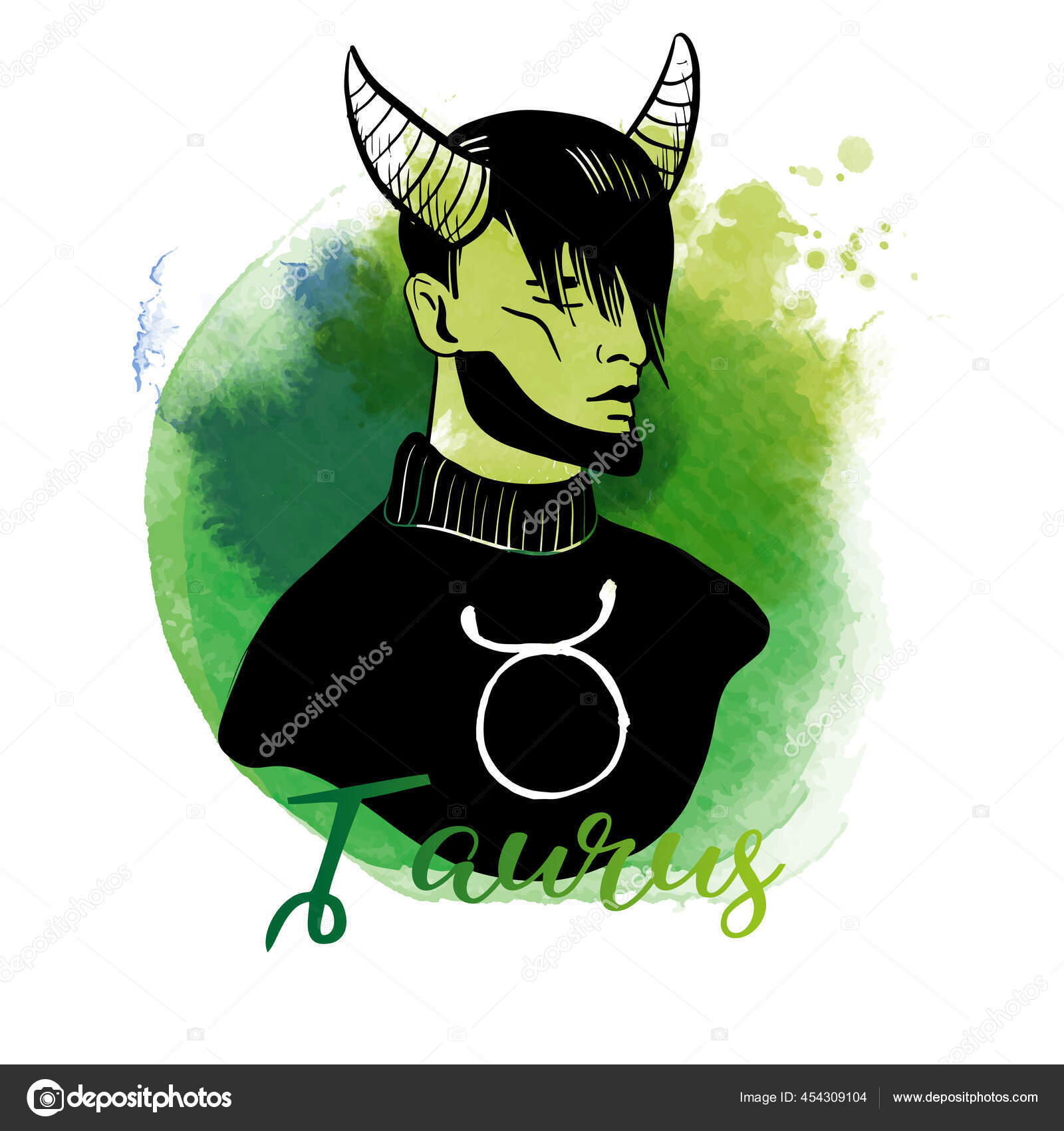 Taurus Vector Illustration Zodiac Signs Man Sketch Watercolor Stock ...