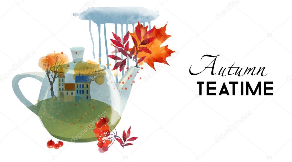 Autumn Tea Time — Stock Vector © TatianaDavidova #63652929