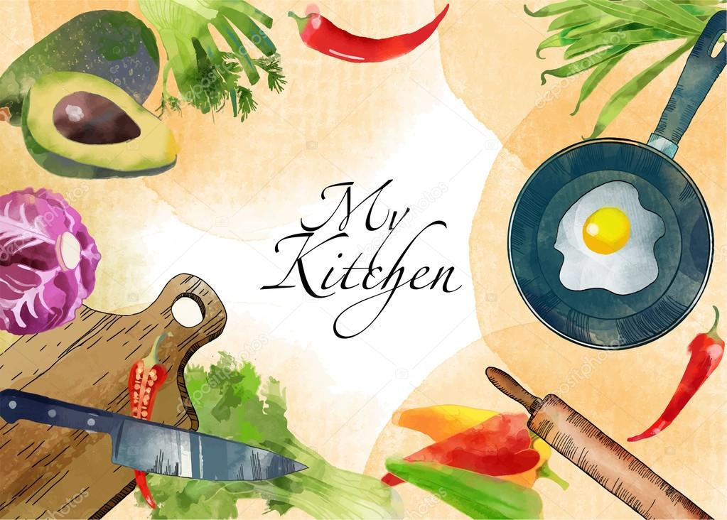 Watercolor kitchen background Stock Vector Image by ©TatianaDavidova ...