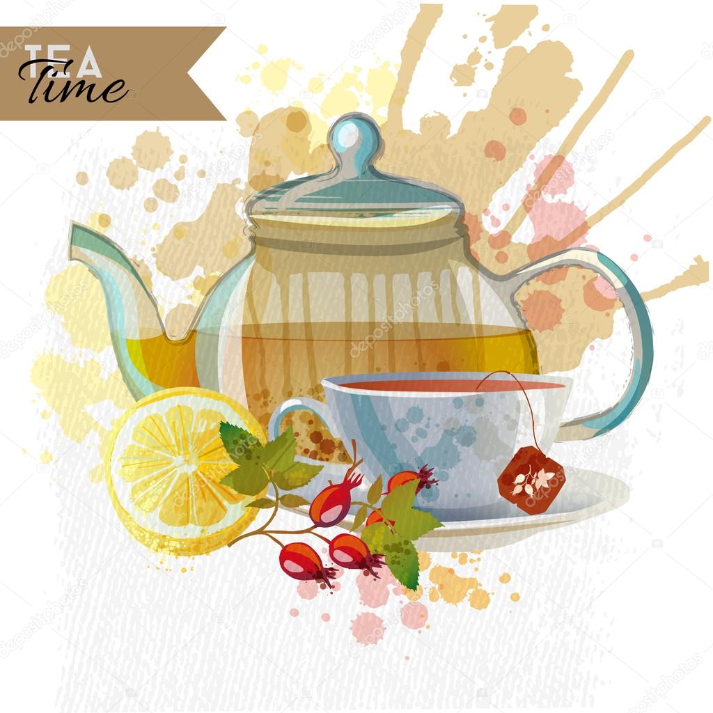 Watercolor vector background of tea Stock Vector by ©TatianaDavidova ...