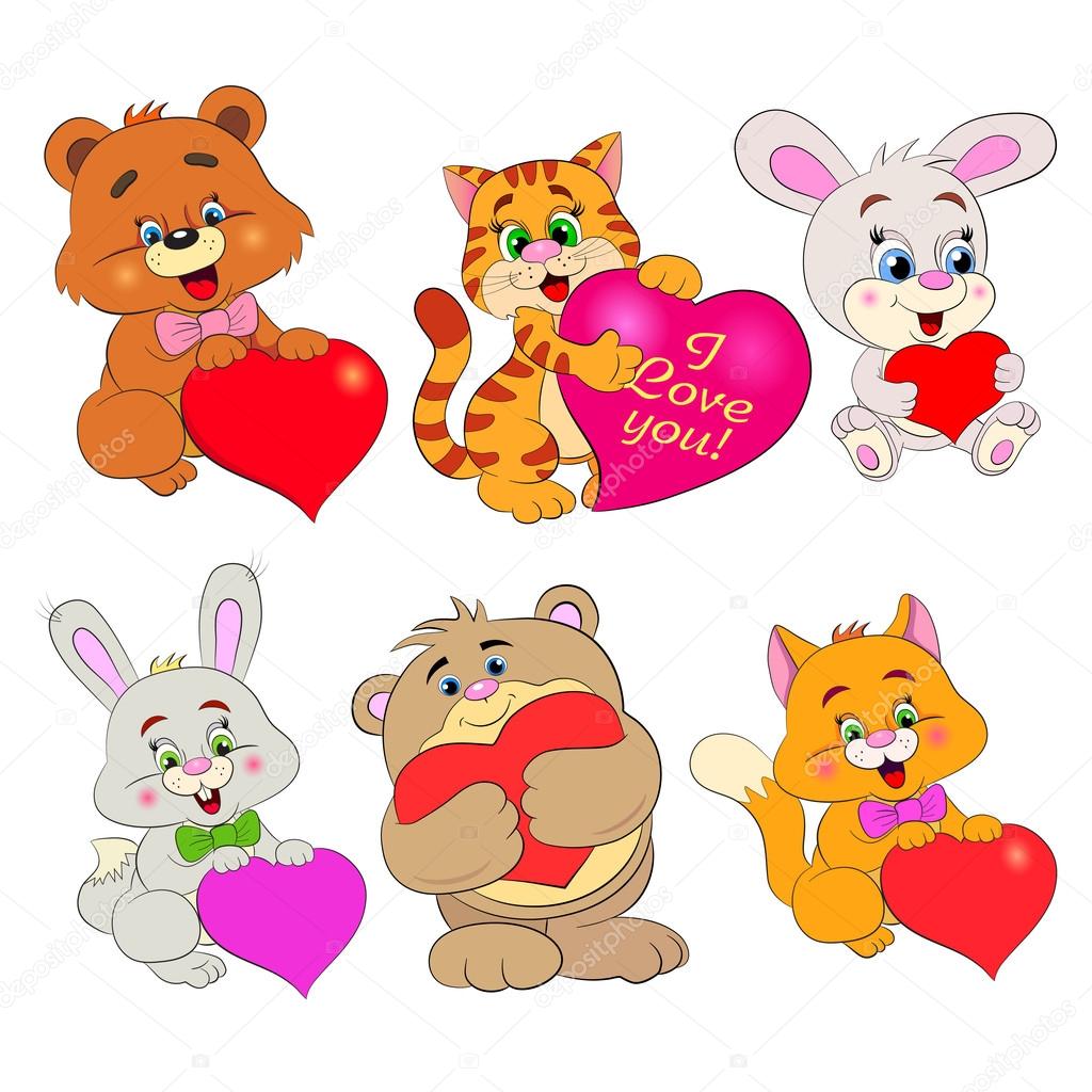 Animales de dibujos animados con corazones Vector de stock por ...