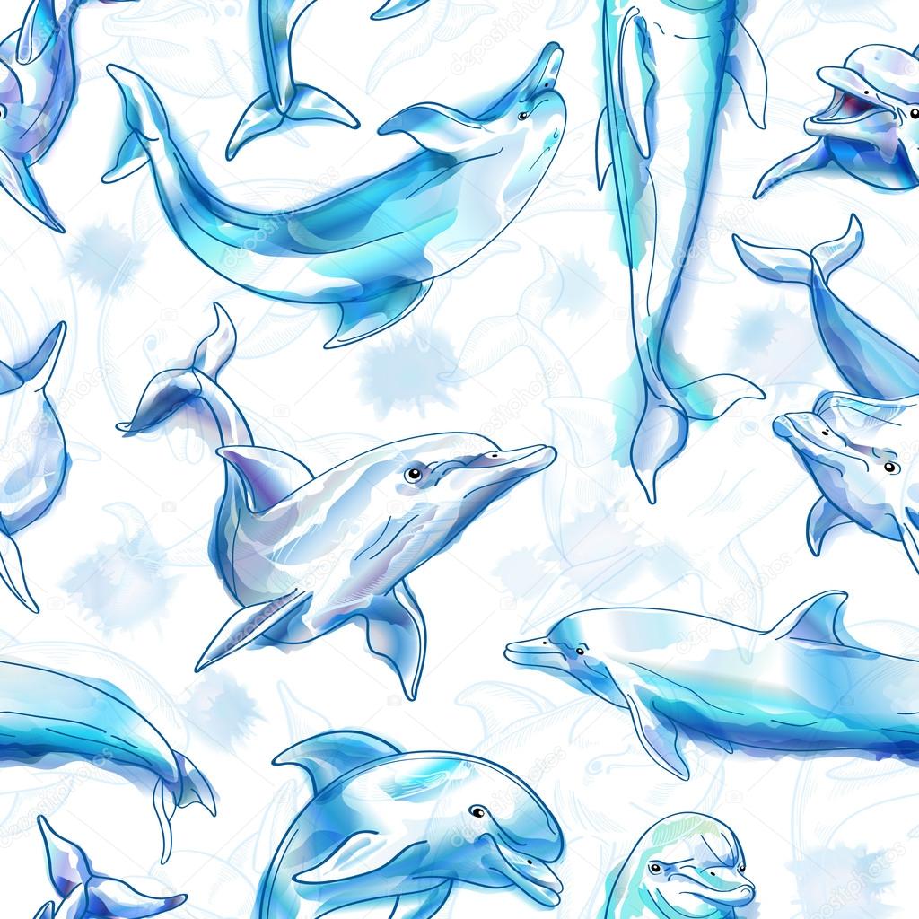 Seamless pattern with Dolphins — Stock Vector © vitasunny #96794180 Seamless pattern with Dolphins — Stock Vector © vitasunny #96794180
