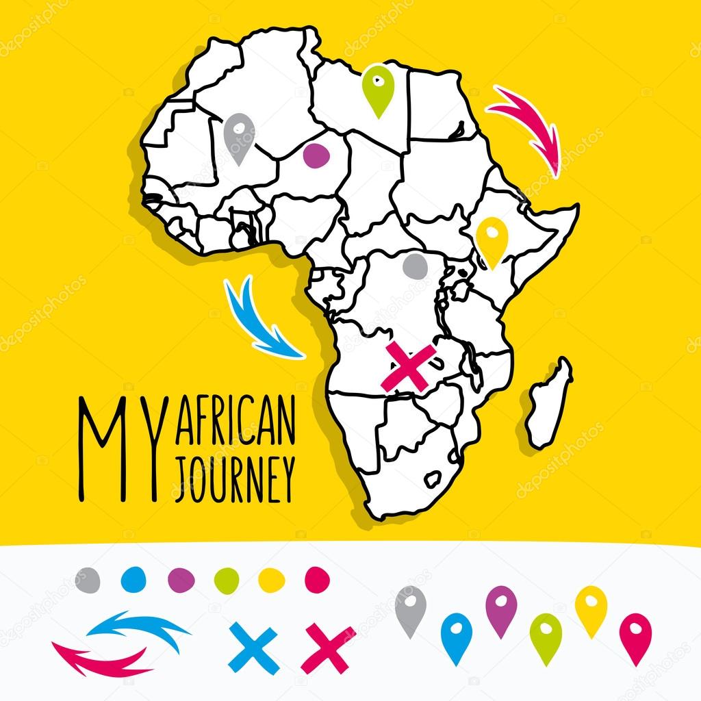 Hand drawn Africa travel map with pins vector illustration Stock Vector ...