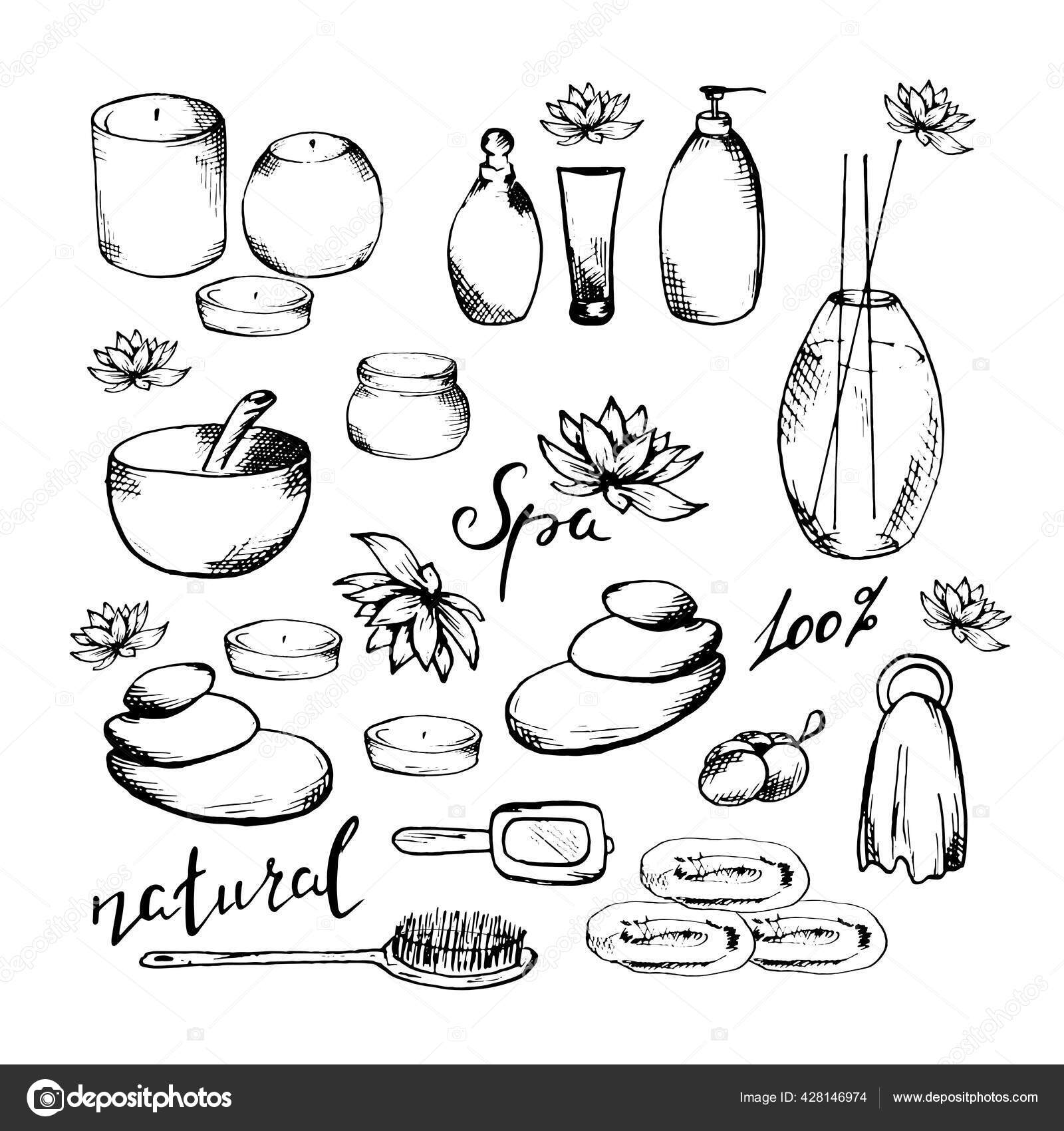 Set Items Spa Sketch Concept Personal Care Relaxation Stock Vector ...