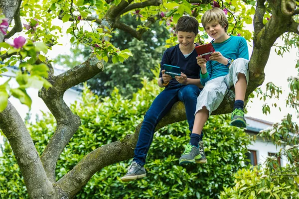 Two boys sitting on tree Stock Photo by ©Canopus 77027397