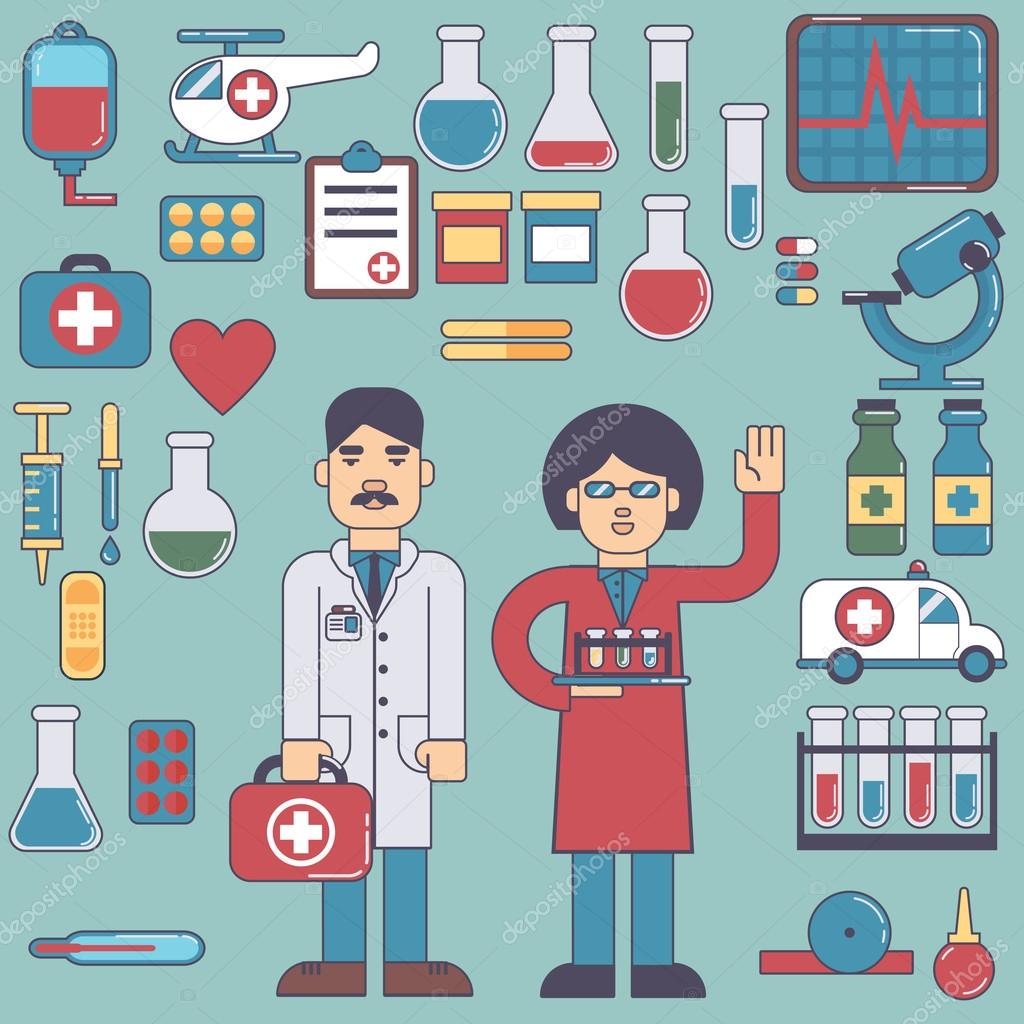 Icons and characters on the medical theme Stock Vector by ©Polly_Grimm ...