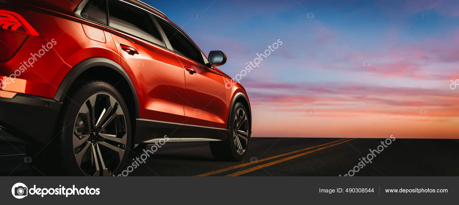 Red Modern Car Automobile Background Street Close Side Illustration ...