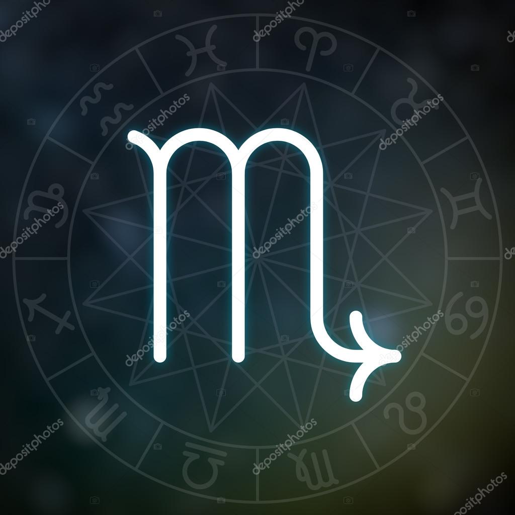 Zodiac sign - Scorpio. White thin simple line astrological symbol on ...