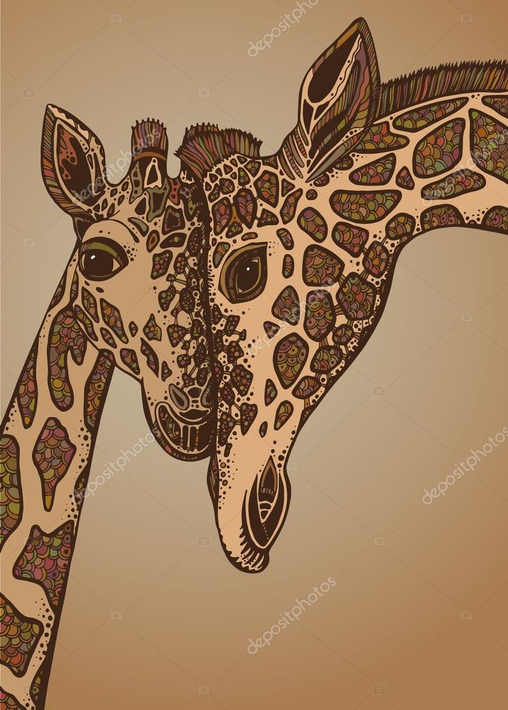 Vector graphic illustration with two giraffes in love. — Stock Vector ...